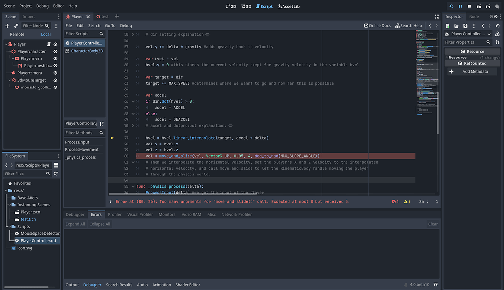cannot use official tutorial using arguents in move_and-slide call - Archive - Godot Forum