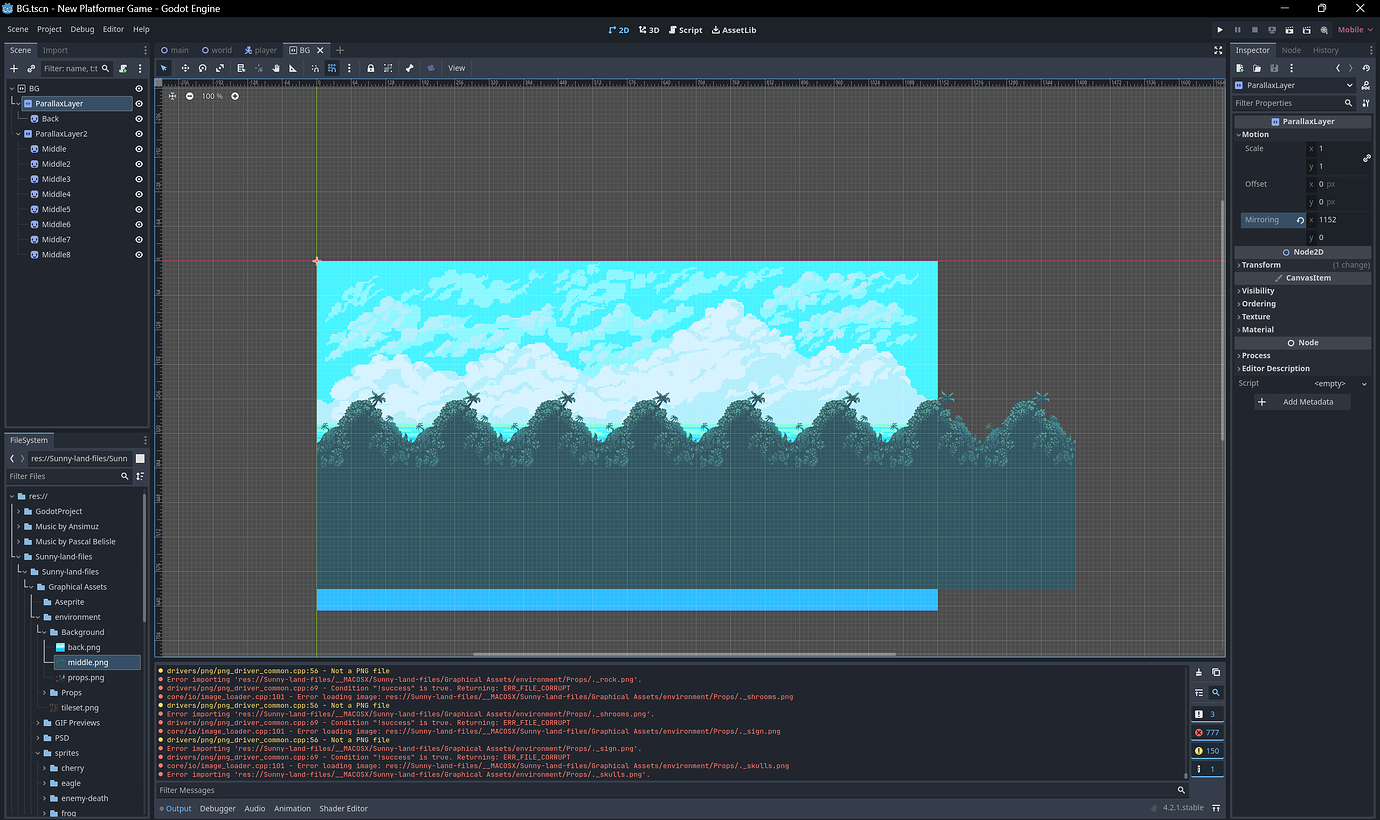 Parallax background won't repeat/mirror - Help - Godot Forum