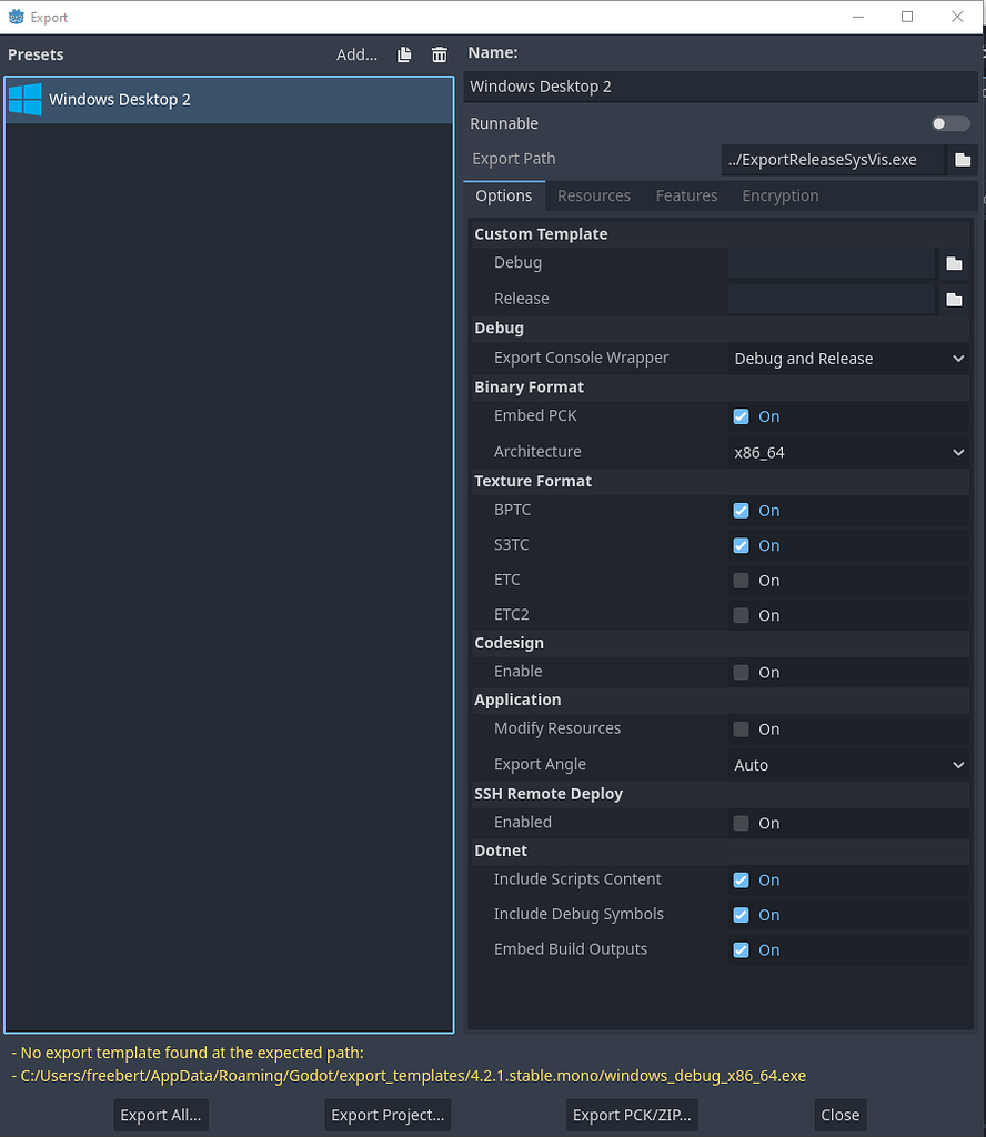 Crash on startup of export - No loader found for resource: .cs/C# script - Help - Godot Forum