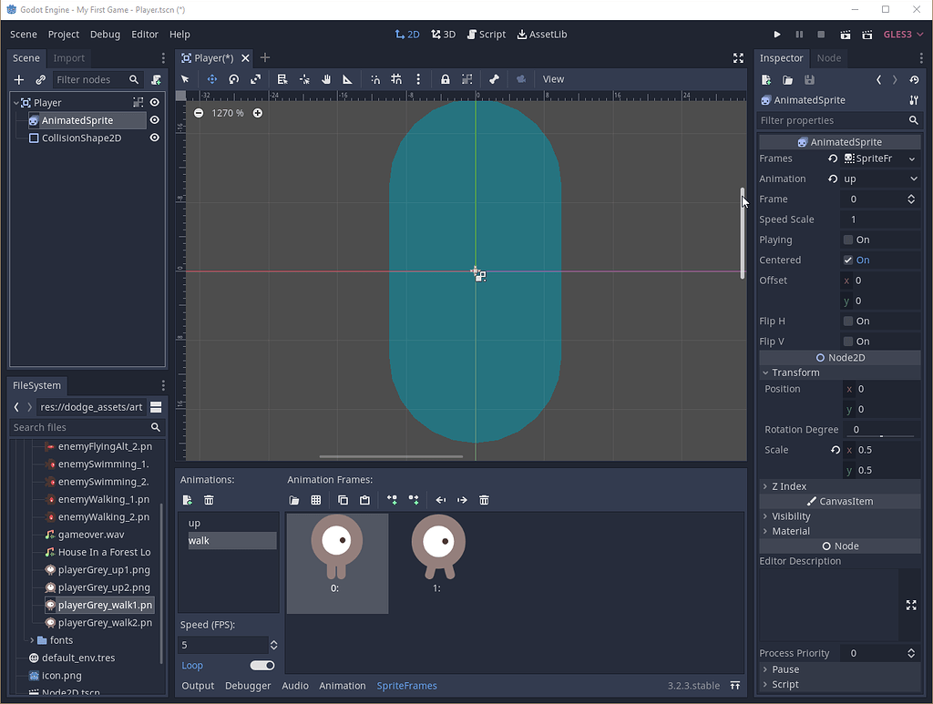 Tuorial Problem: AnimatedSprite2D Sprites not showing in the game ...