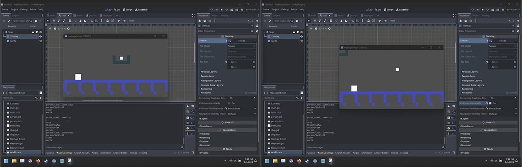 Tilemap "Collision Animateable" property changing position of tilemap - Help - Godot Forum