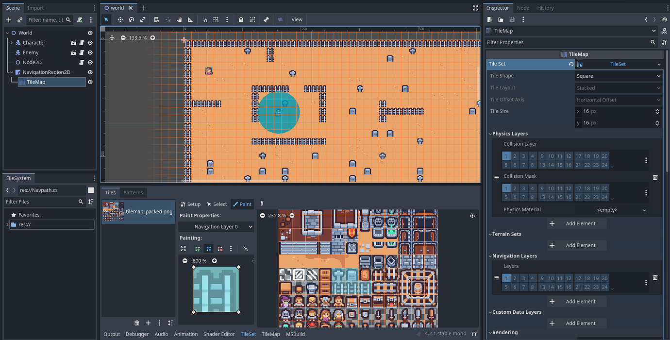 Using NavigationRegion2D, NavigationPolygons, and TileMaps - Navigation ...