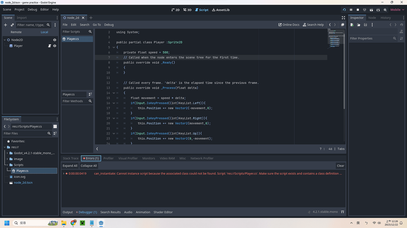 Cannot instance script because the associated class could not be found - Help - Godot Forum