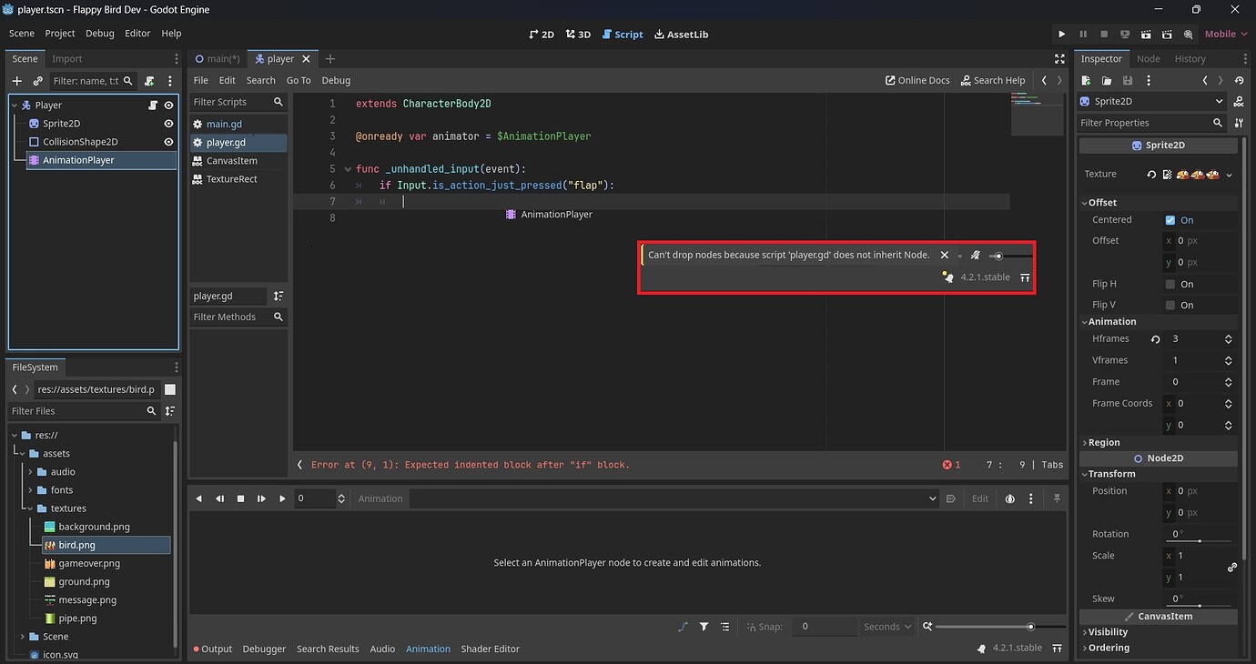 Can't drop nodes because script .gd does not inherit node - Help - Godot Forum