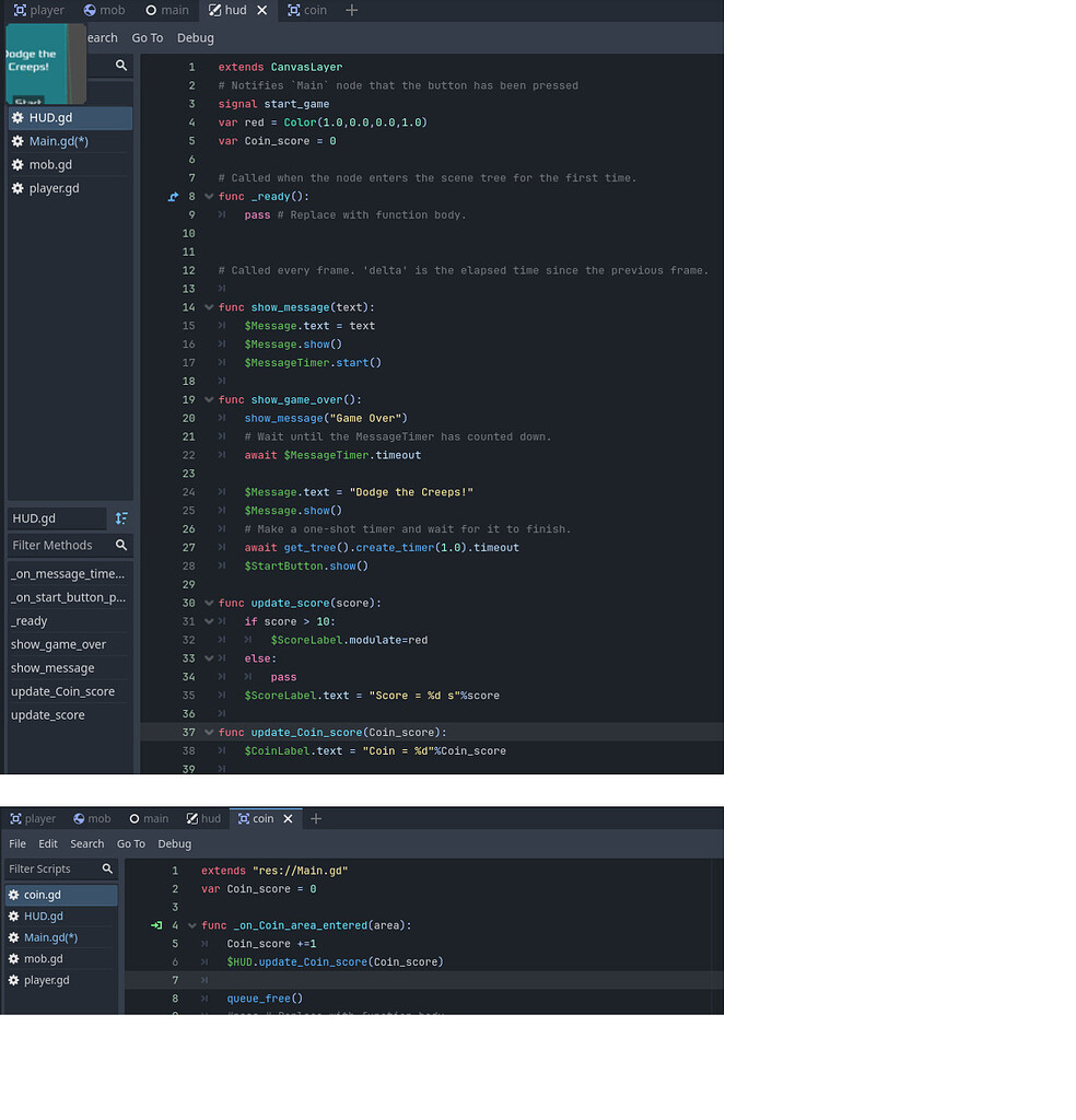 Attempt to call function 'update_Coin_score' in base 'null instance' on null instance - Help ...