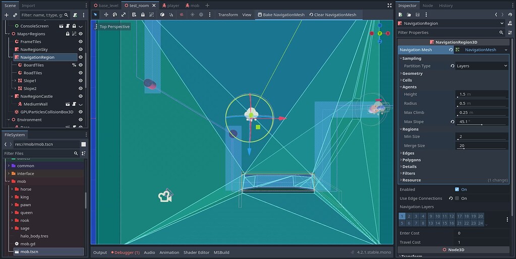 Navigation mesh not properly working when I use more than one NavigationRegion3D that have ...