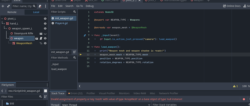 Mesh instance 3d set up but read as null value - Help - Godot Forum
