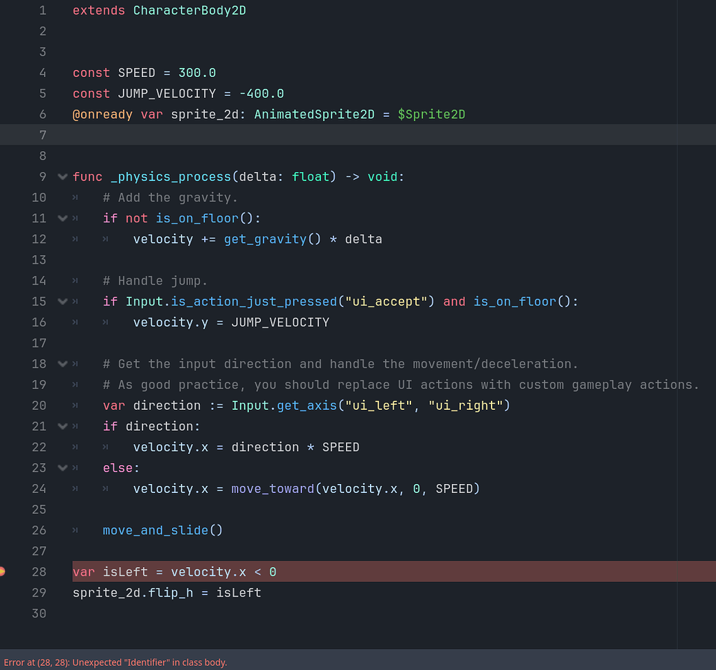 2D Platformer Character Flipping Code Error - Programming - Godot Forum