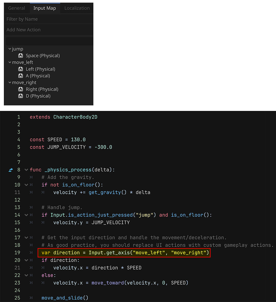 Help understand movement in default CharacterBody2D script - Help - Godot Forum