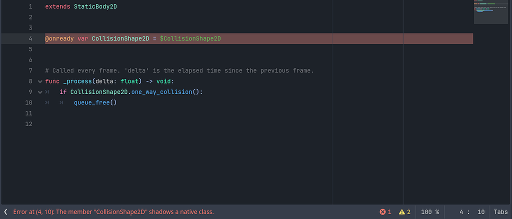 The member "CollisionShape2D" shadows a existing class - Help - Godot Forum