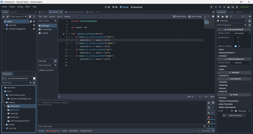 How do I make my character move in open air and collide correctly ...