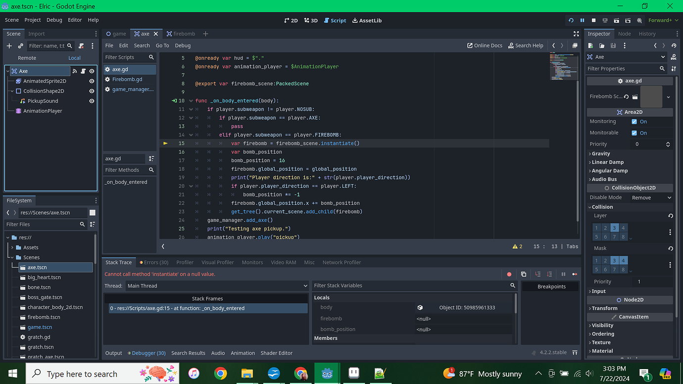 Cannot call method 'instantiate' on a null value - Help - Godot Forum