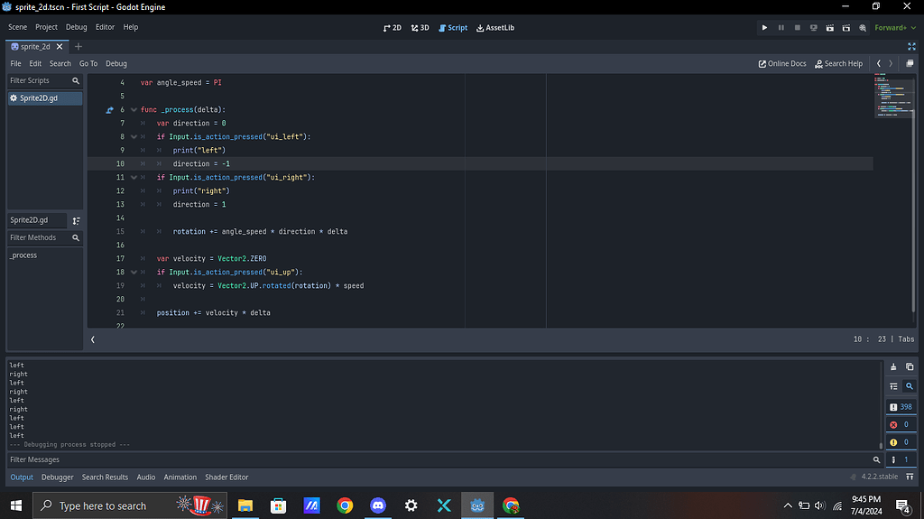 Why does my character not rotate upon clicking left? - Programming - Godot Forum