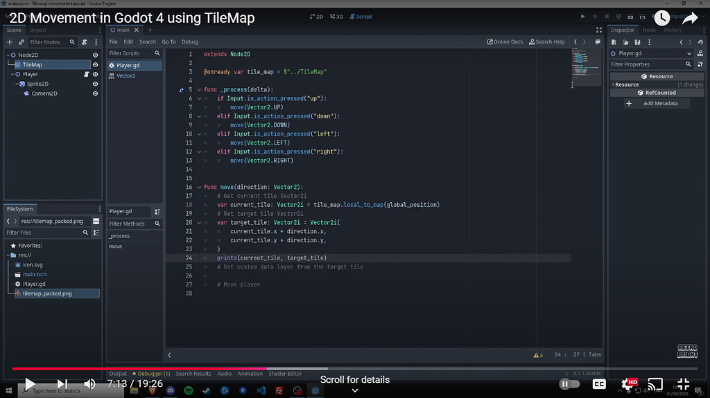Following a tutorial, but getting errors. Scripting tilemap movement - Programming - Godot Forum