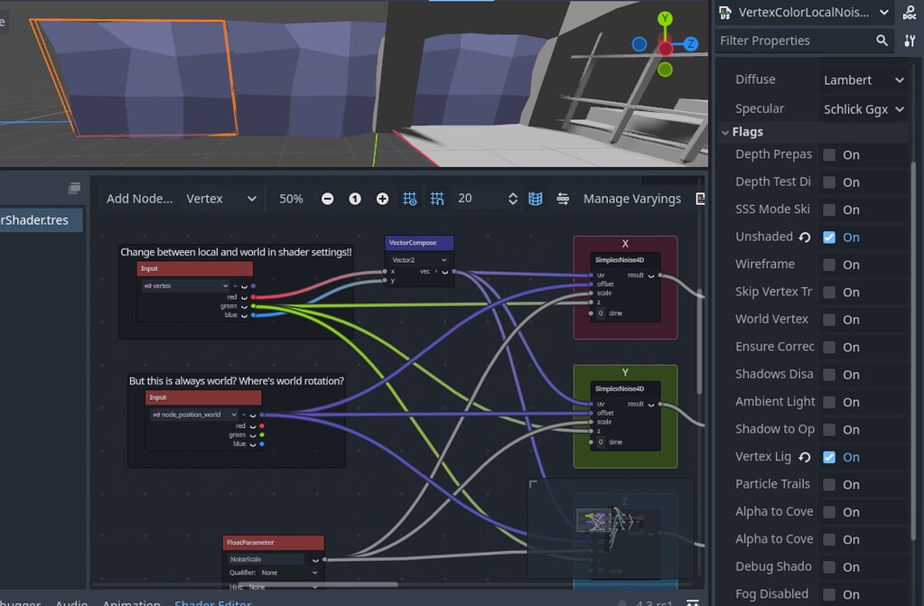 Get world position & rotation in local vertex shader (and vice versa)? - Shaders - Godot Forum