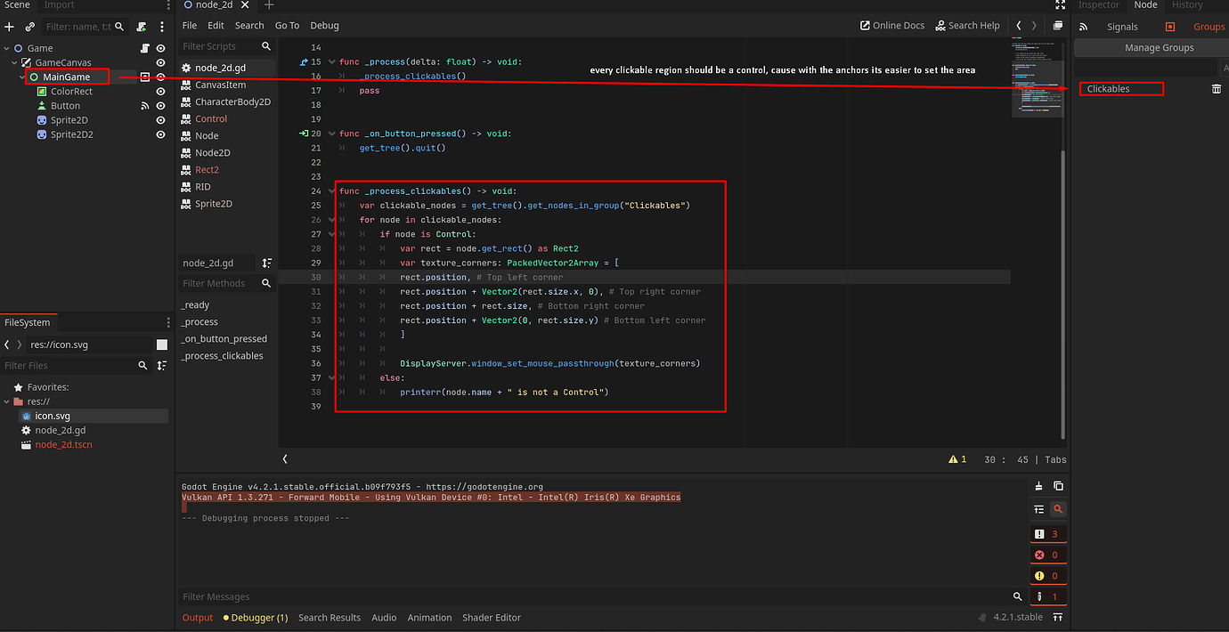 How can I click through the screen while keeping a transparent screen? - Help - Godot Forum