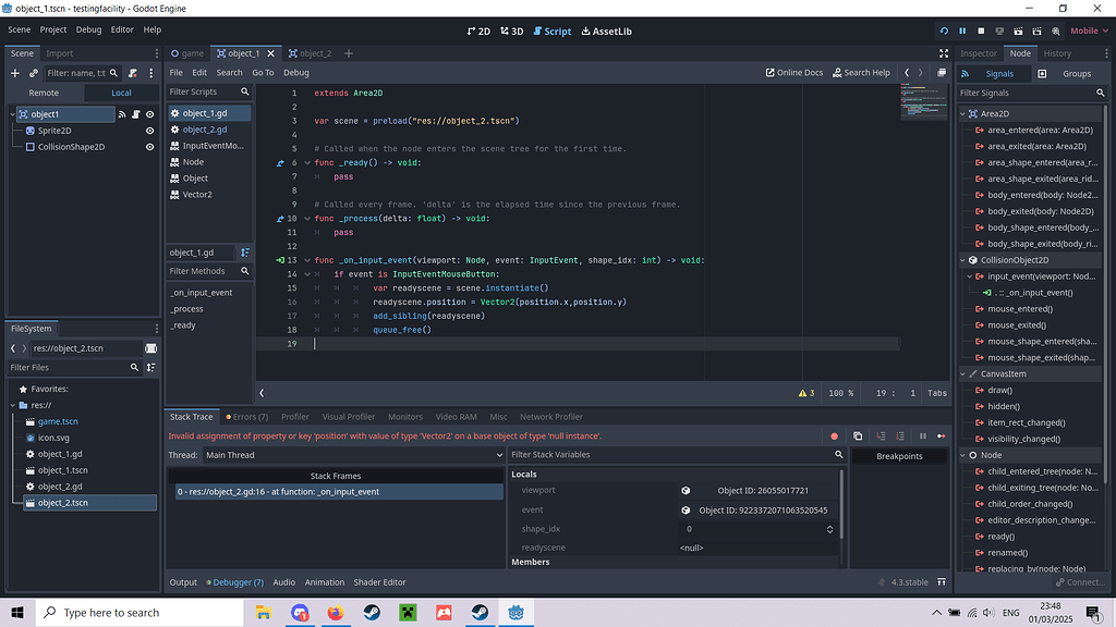 Trying to turn a scene into a different scene when clicked (and back again) - Programming ...