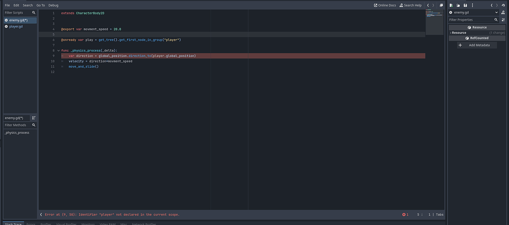 Identifier "player" not declared in the current scope - Help - Godot Forum