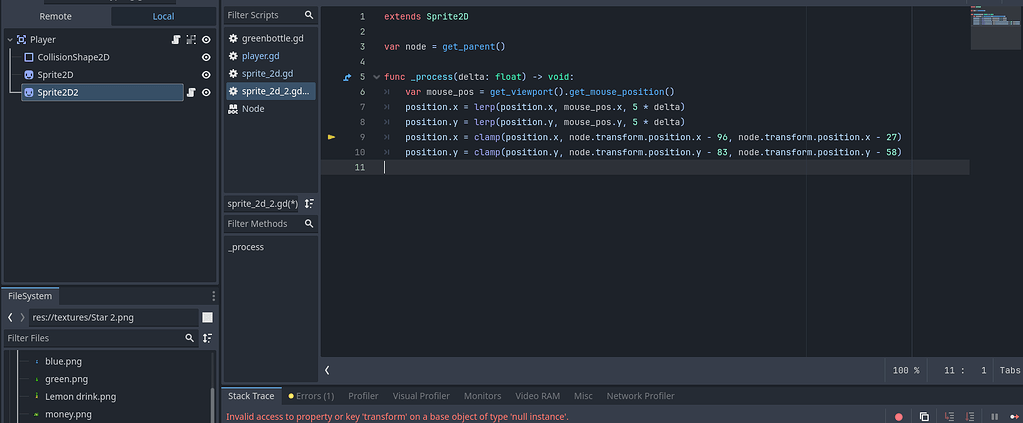 Invalid access to property or key 'transform' on a base object of type 'null instance ...