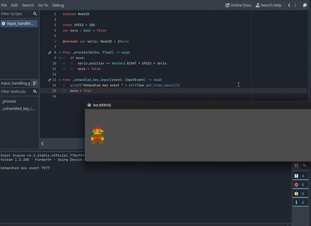 Repeat delay with _unhandled_key_input, _unhandled_input and _input - Programming - Godot Forum