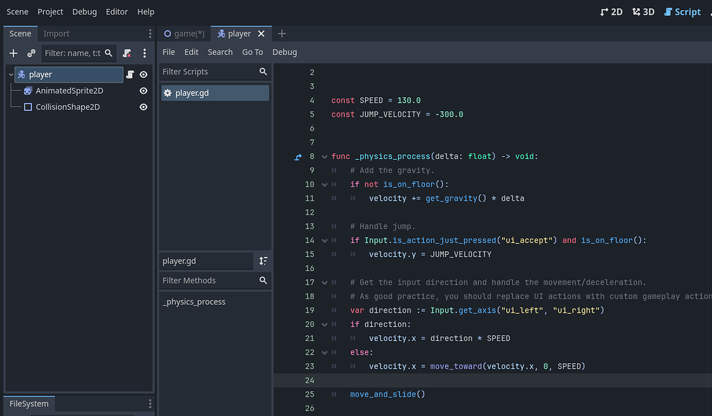 Brackeys tutorial, character wont move - Programming - Godot Forum