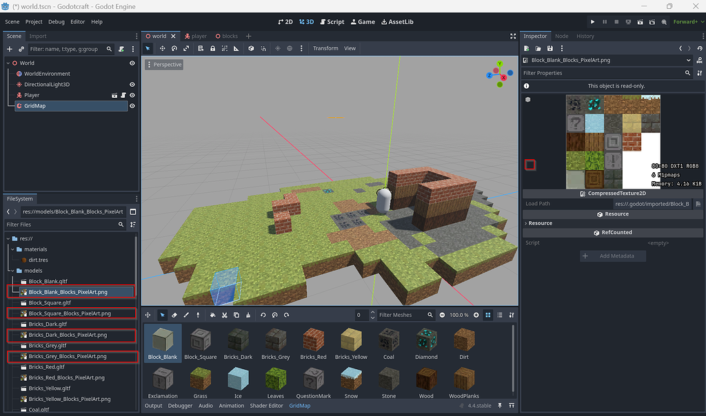 Imported gltf models, created mesh lib for gridmap - how to use single ...