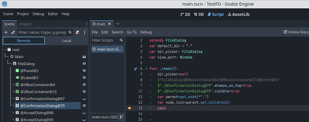 How do you get the child nodes at runtime/remote of a built in such as FileDialog? - Programming ...