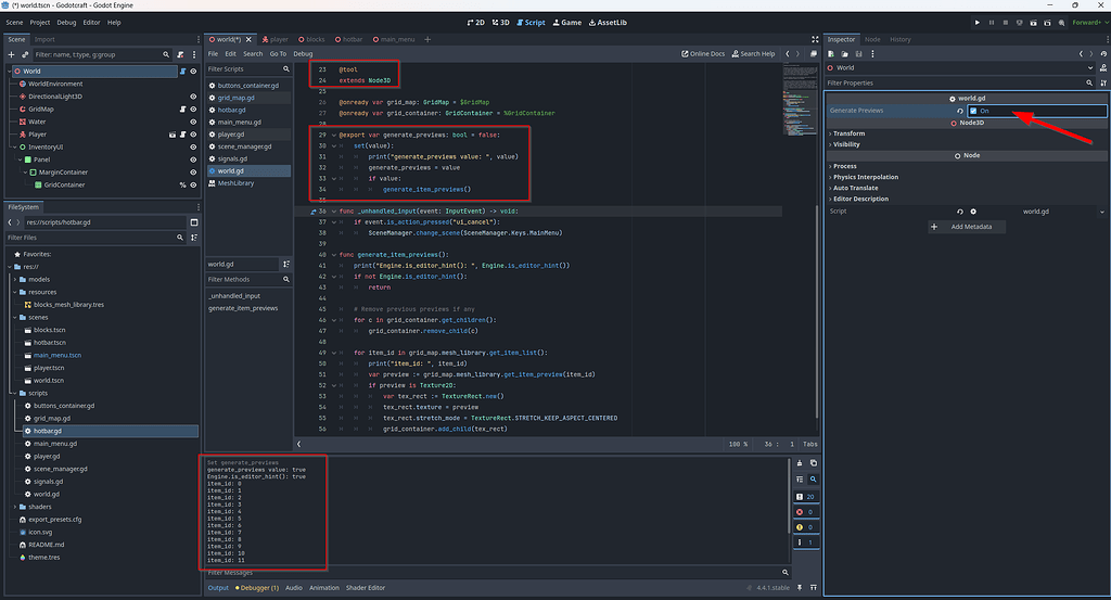 Using @tool to fill a GridContainer with textures from GridMap ...