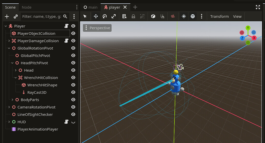 How do I get my raycast3D to point at the player in order to perform a line of sight check ...