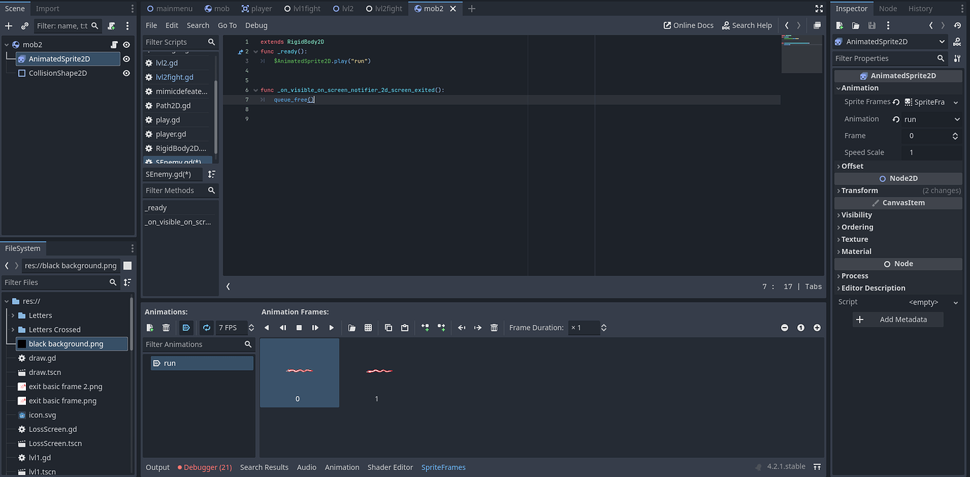 There is no animation with name 'run' - Programming - Godot Forum