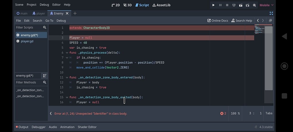 Unexpected error in script - Help - Godot Forum