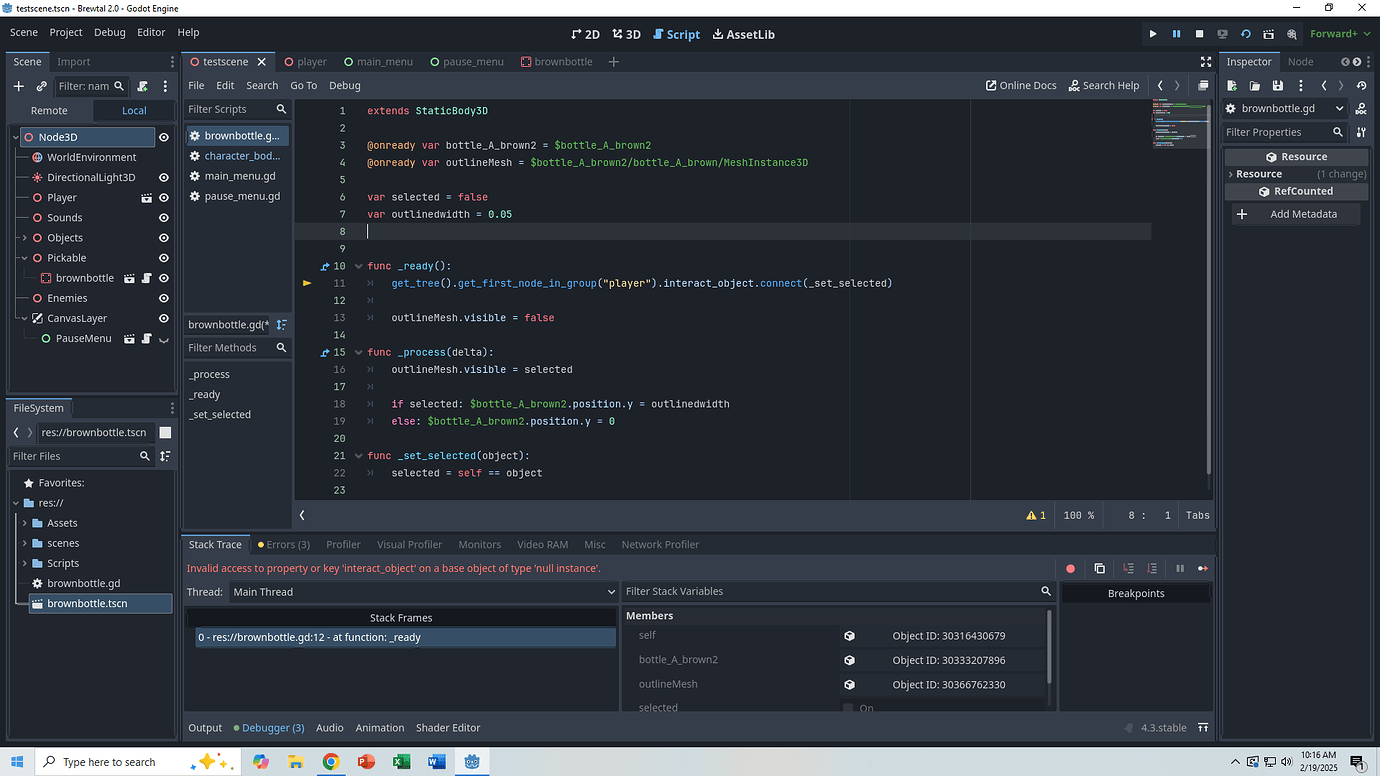 Why am I getting "Invalid access to property or key 'interact_object' on a base object of type ...