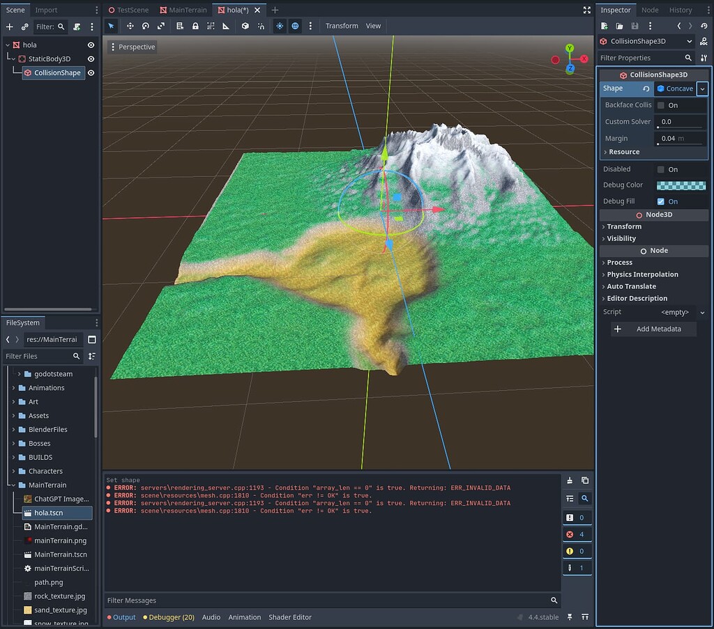 Can't apply StaticBody3D/CollisionShape to SurfaceTool generated Mesh - Physics - Godot Forum