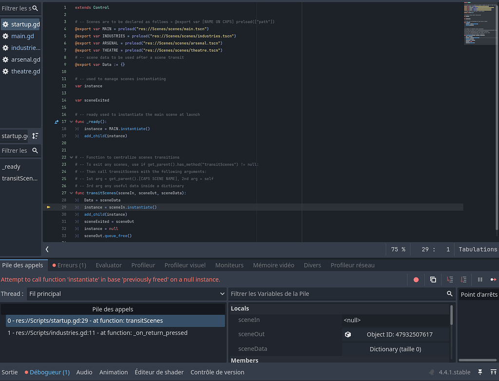 Attempt to call function 'instantiate' in base 'previously freed' on a null instance ...