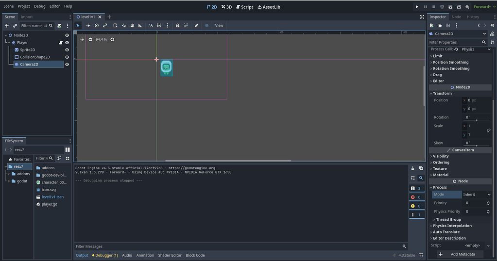 Camera2D stops player from moving - Help - Godot Forum