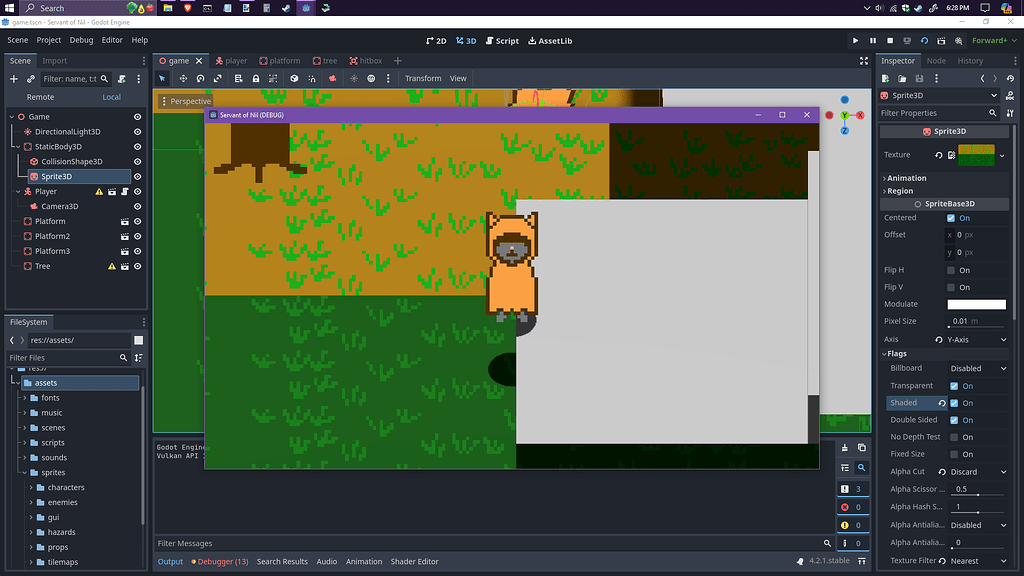 How to use DirectionalLight3d to cast a shadow onto a Sprite3d without compromising color ...