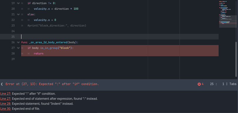 "Expected ":" after "if" condition" in spite of the fact I end the line with ":" - Help - Godot ...