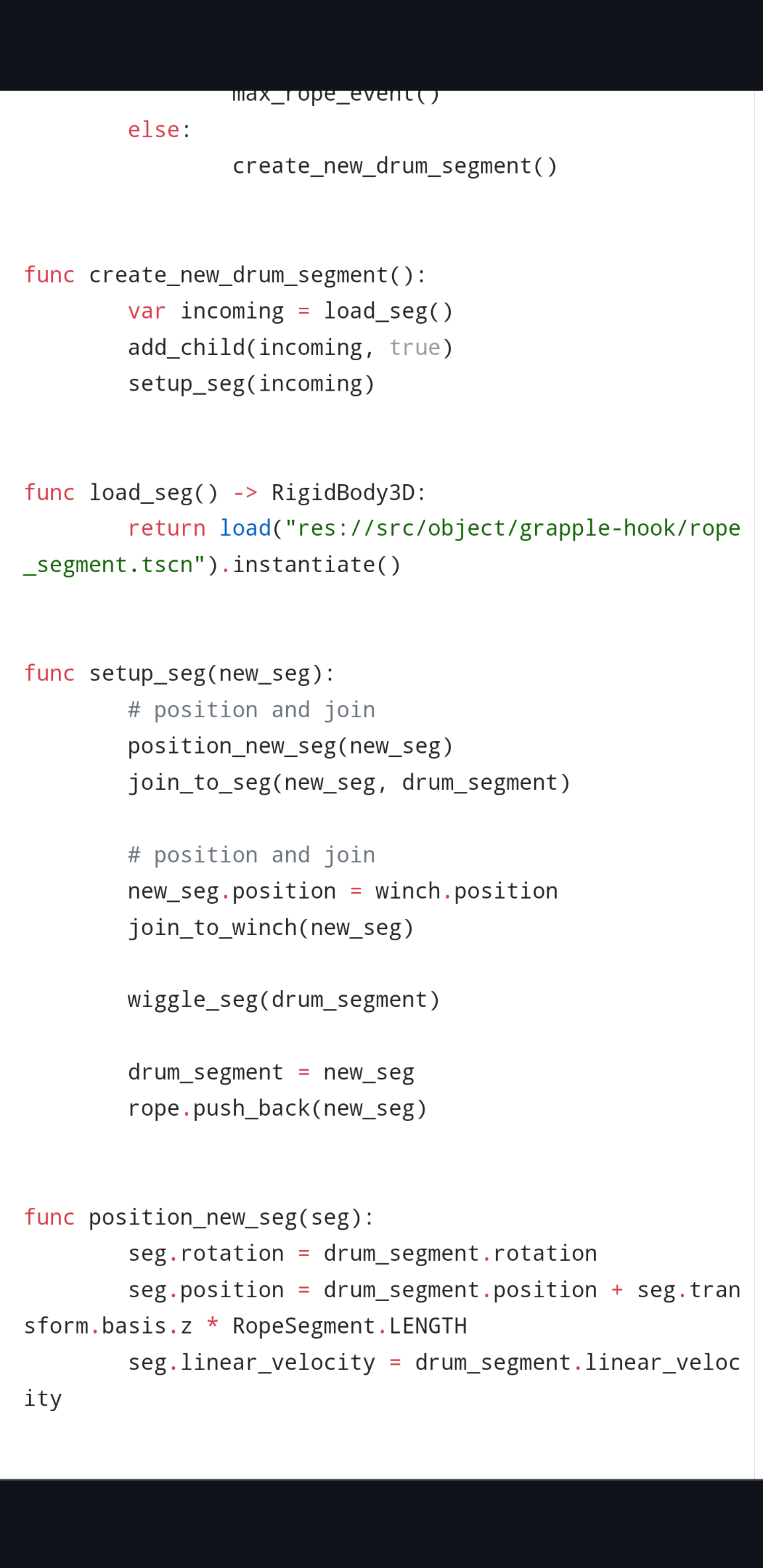 Unexpected physics from rope created at runtime vs manual setup - Programming - Godot Forum