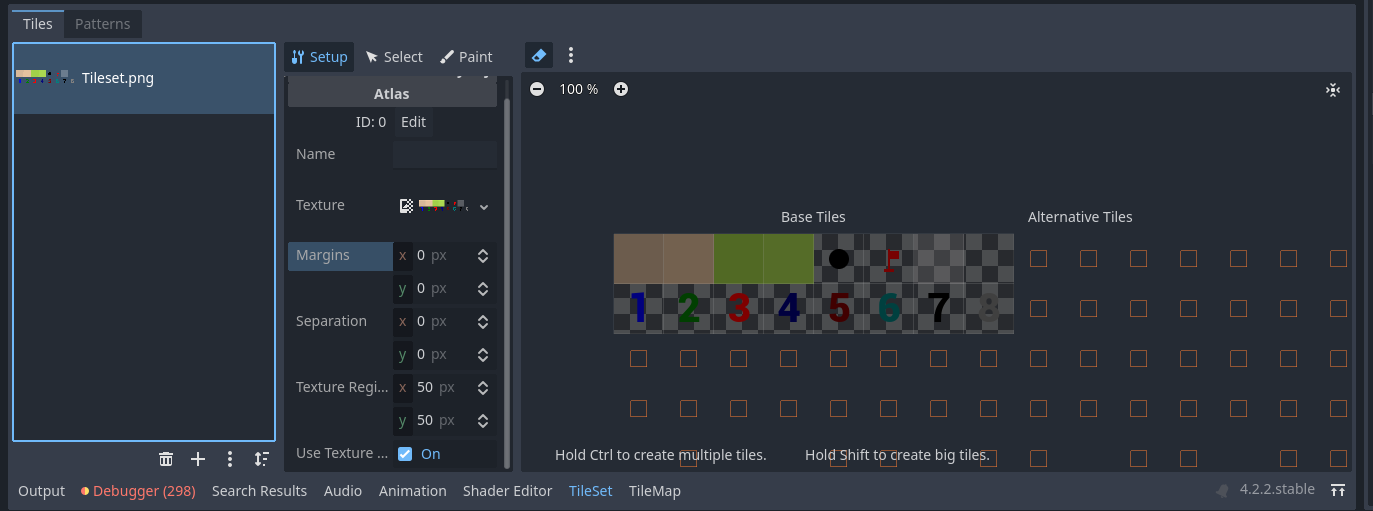 TileSet Error "E 0:00:01:0267 create_tile: Cannot create tile. The tile is outside the texture ...