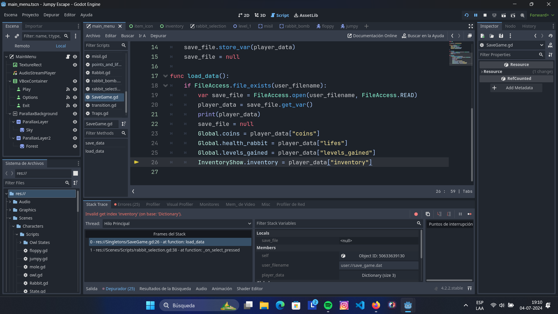I had a problem when I try to load data of my game in Godot 4.2 ...
