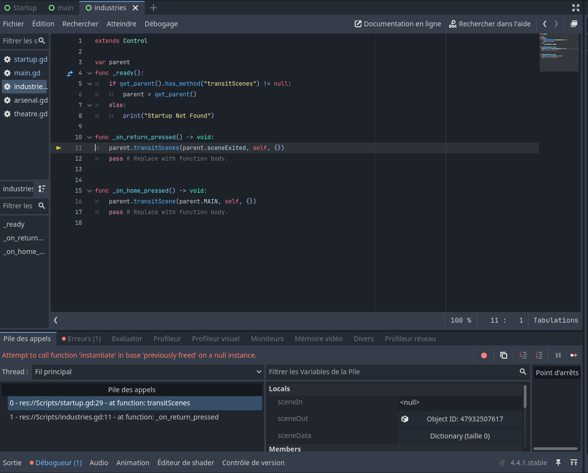 Attempt to call function 'instantiate' in base 'previously freed' on a null instance ...