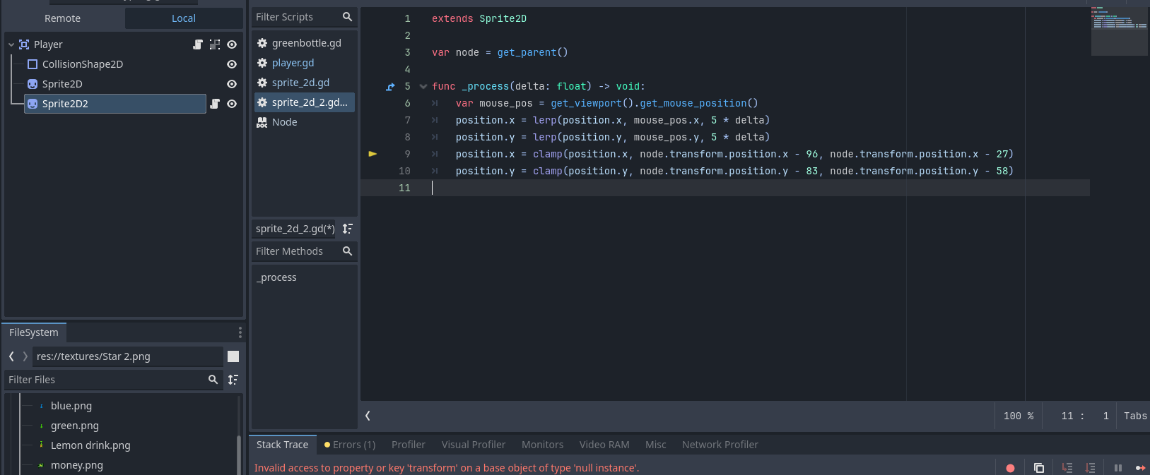 Invalid access to property or key 'transform' on a base object of type 'null instance ...