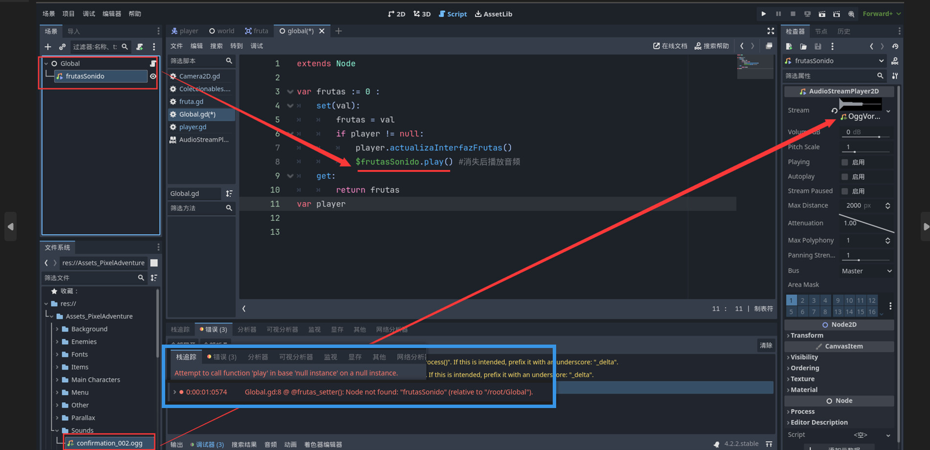 New Scenarios -Node2D -AudioStreamPlay- AudioStreamPlay .play() -Path is null - Help - Godot Forum