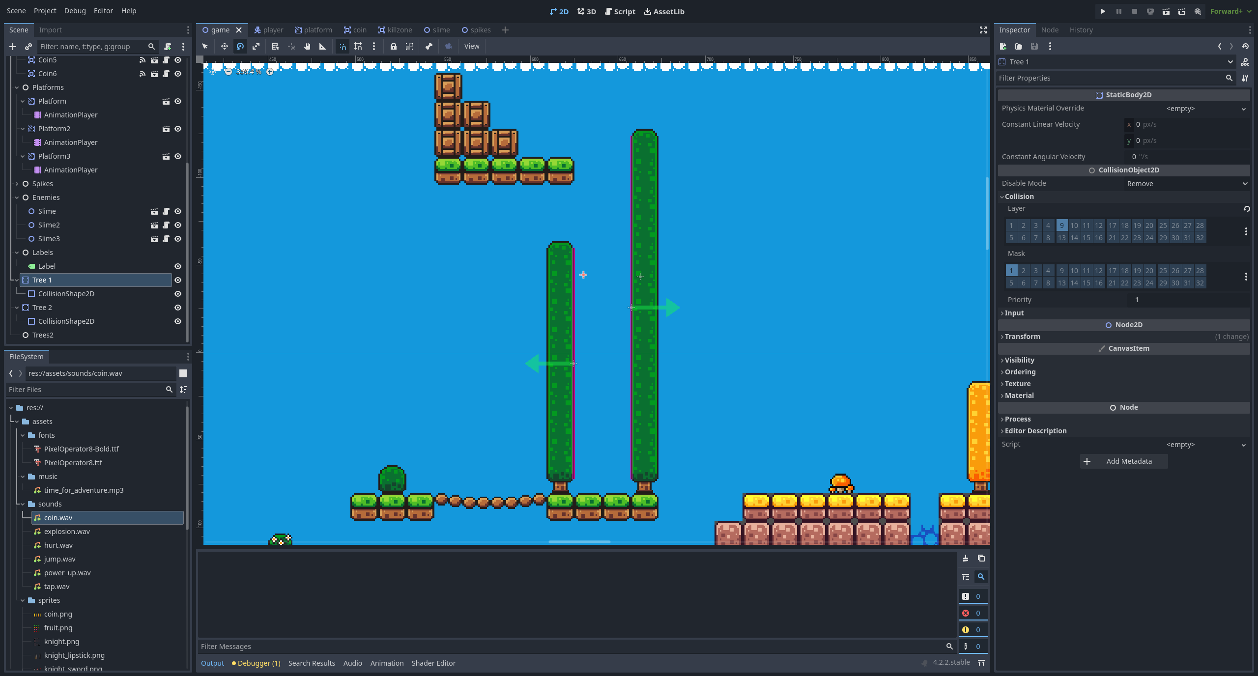 How can I create a wall for the player to jump against from an Area2D node or something else ...