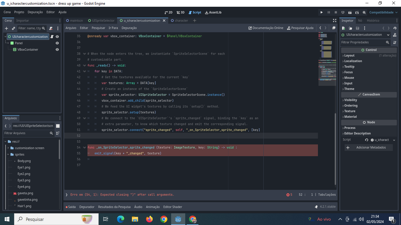 Whats this error asking in (line 54, 1) - Programming - Godot Forum
