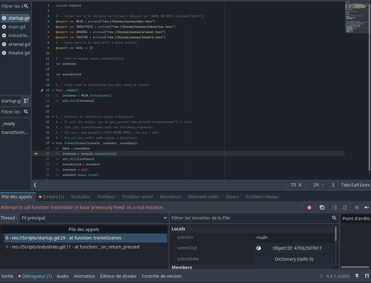 Attempt to call function 'instantiate' in base 'previously freed' on a null instance ...